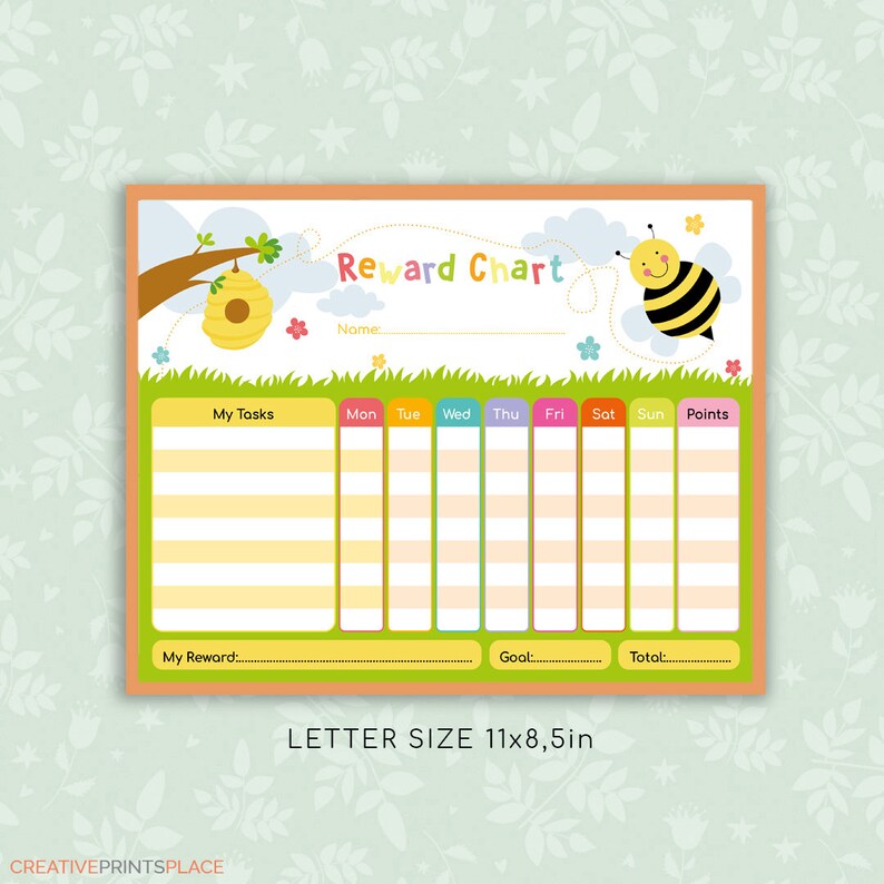 Printable Bee Reward Chart, Kids Responsibility Chart, Children's ...
