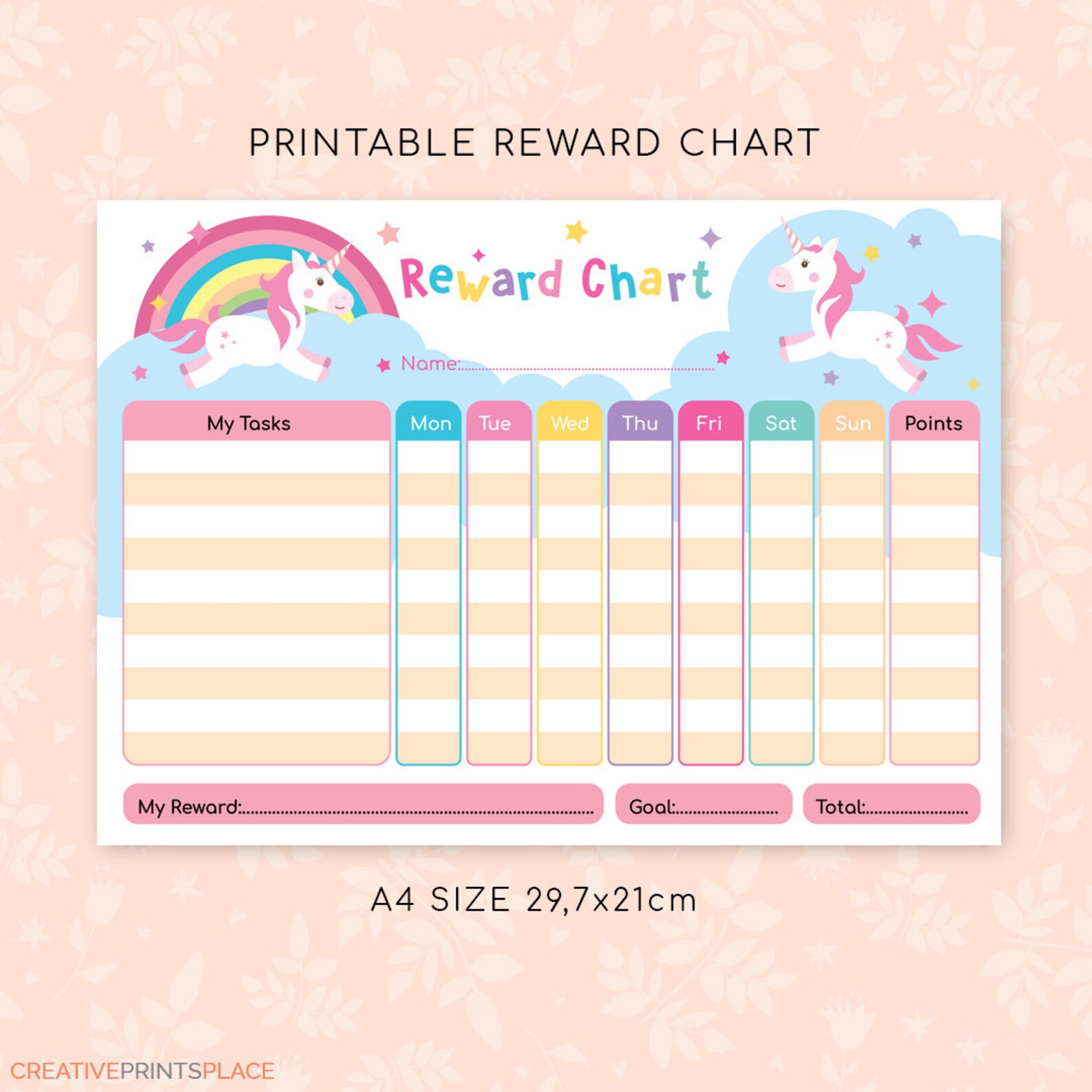 Unicorn Printable Reward Chart, Responsibility Chart for Girls, Girl ...