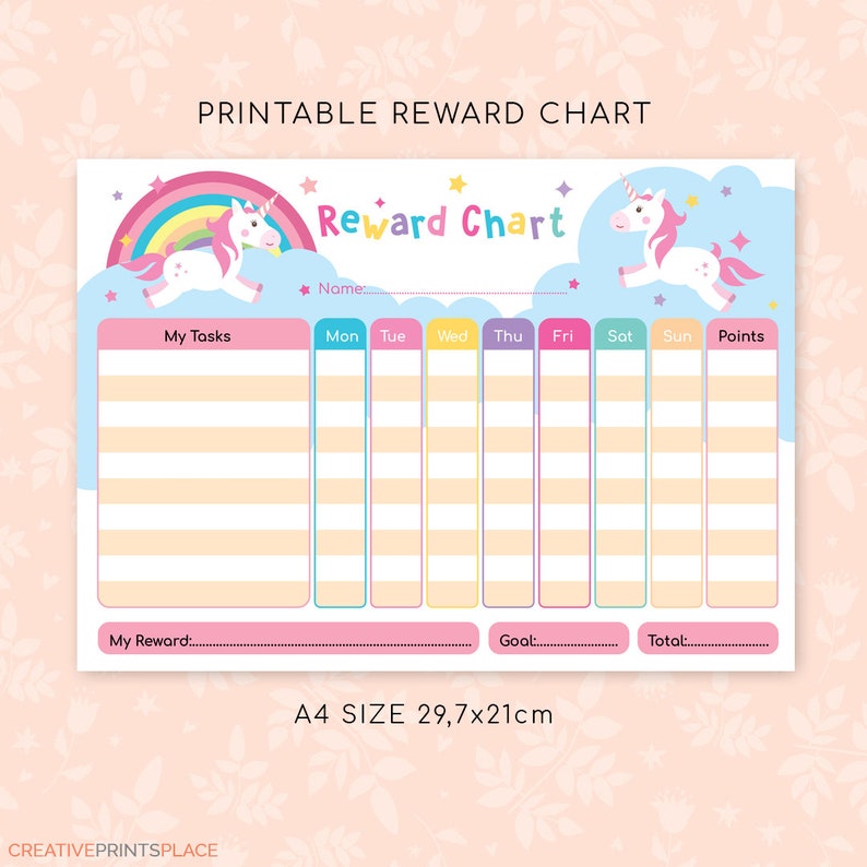 Unicorn Printable Reward Chart, Responsibility Chart for Girls, Girl ...