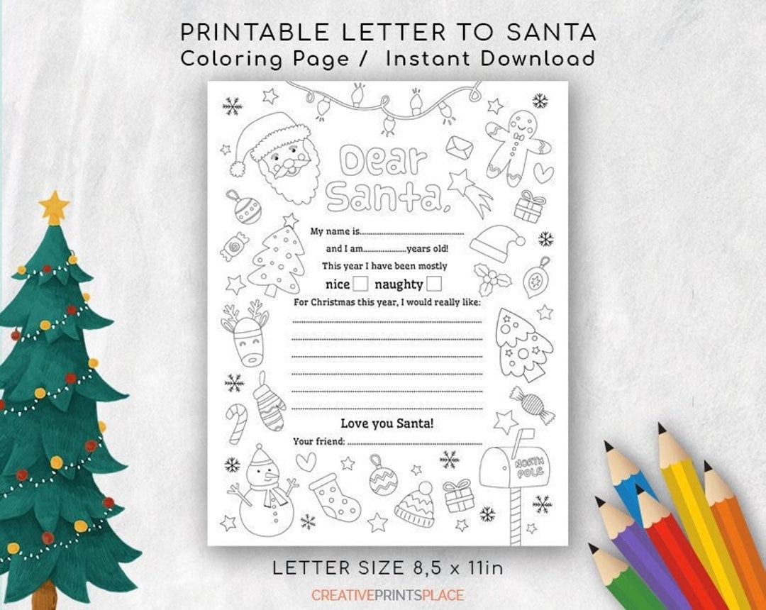 Letter to Santa Coloring Page: Printable Christmas Wish List (digital ...