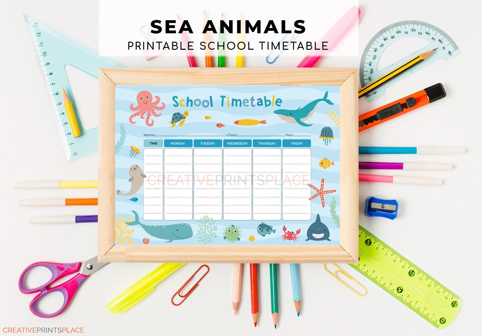 Printable Sea Animals School Timetable, Kids Homework Planner (digital ...