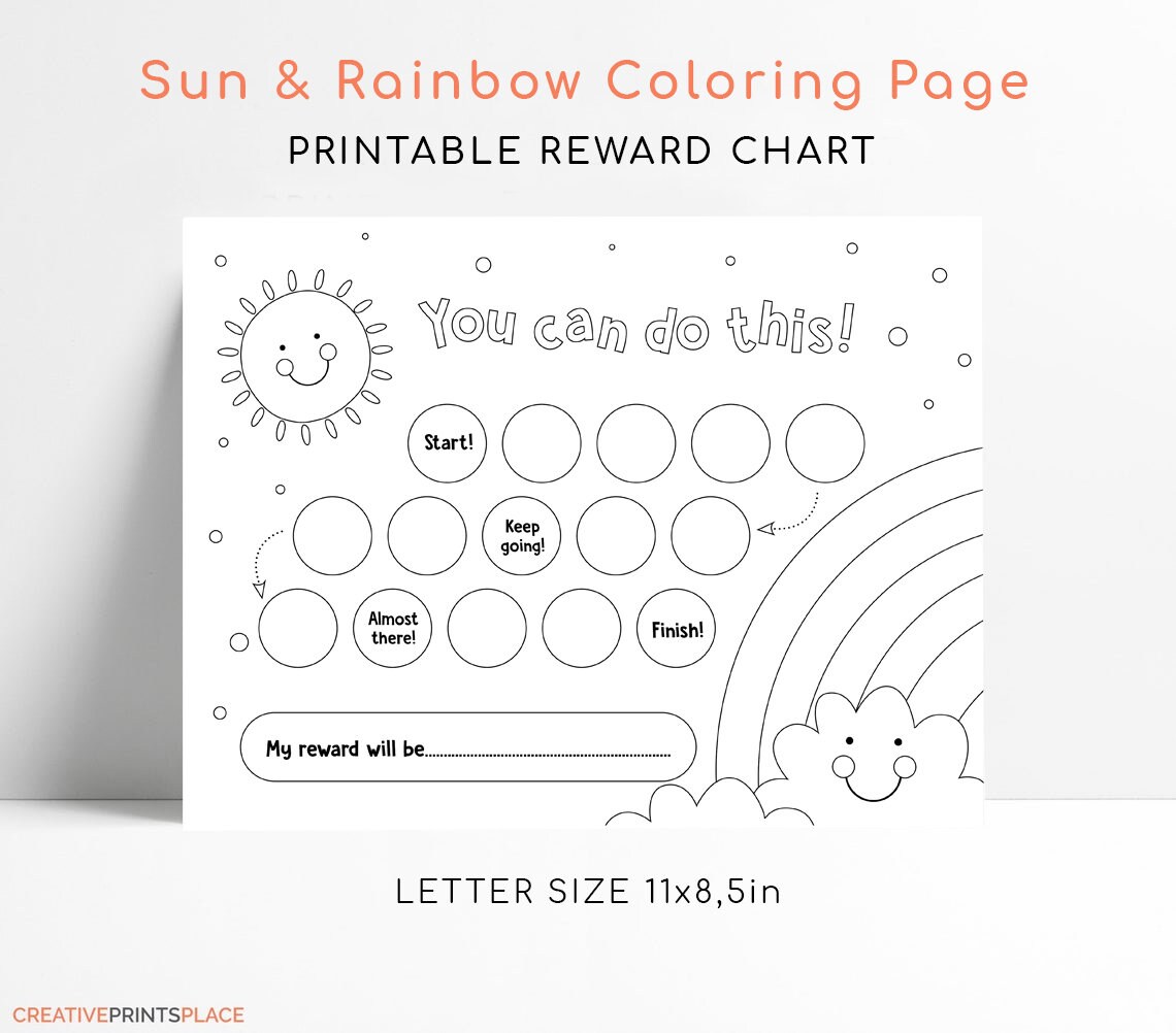 Sun Rainbow Reward Chart BUNDLE, Girls Reward Chart, Boys Reward Chart ...
