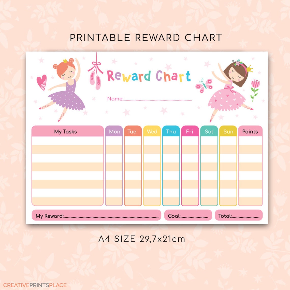 Printable Ballerinas Task Chart, Girl Weekly Behavior Chart ...