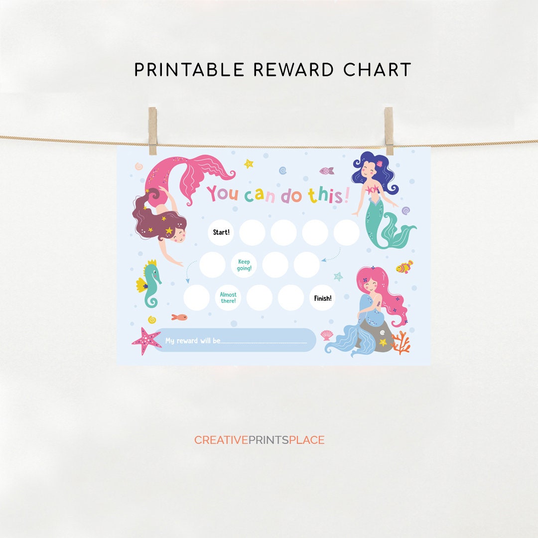 Mermaid Reward Chart for Kids: Rainbow Behavior Tracker (digital ...