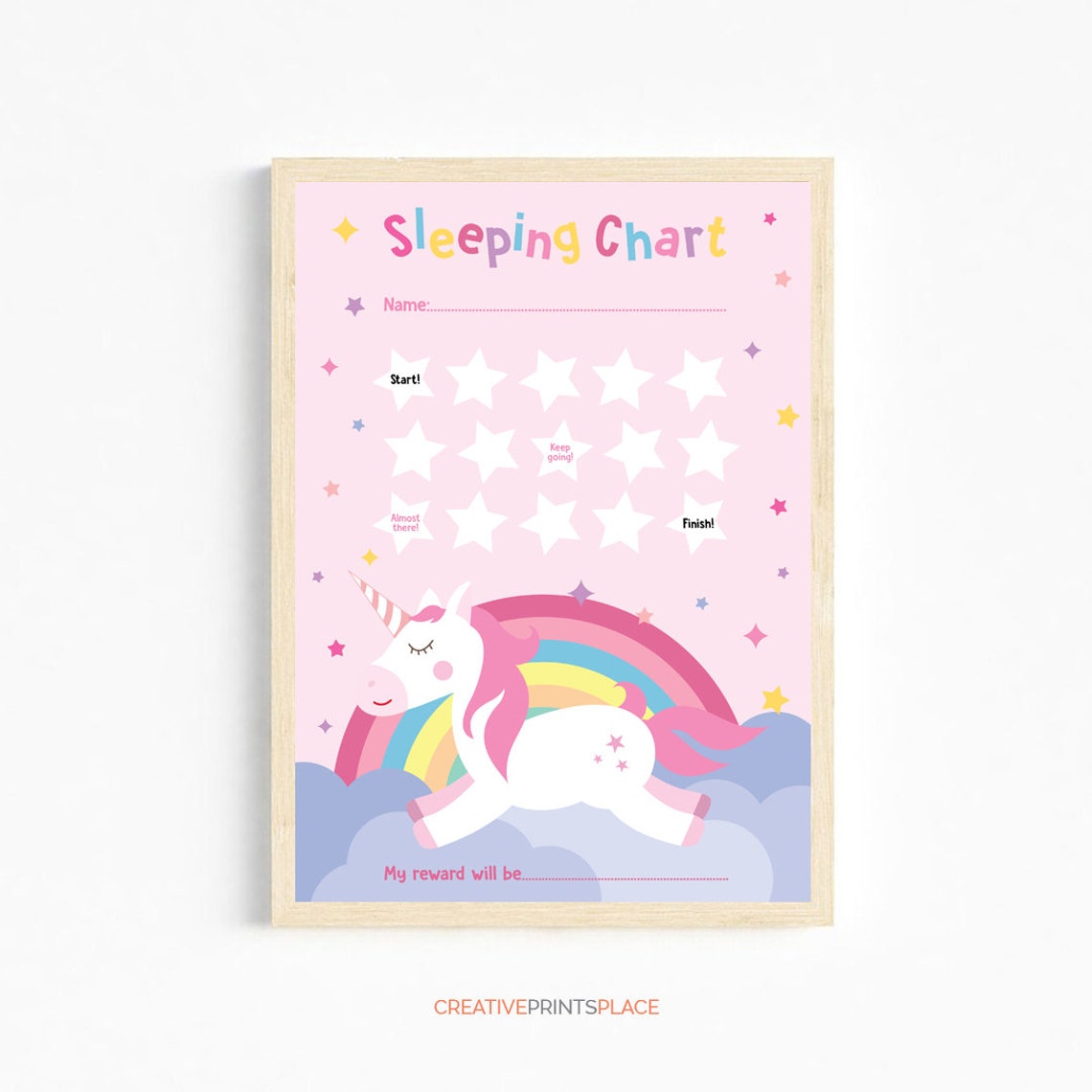 Printable Unicorn Pink Sleeping Chart, Good Night Chart for Girls ...