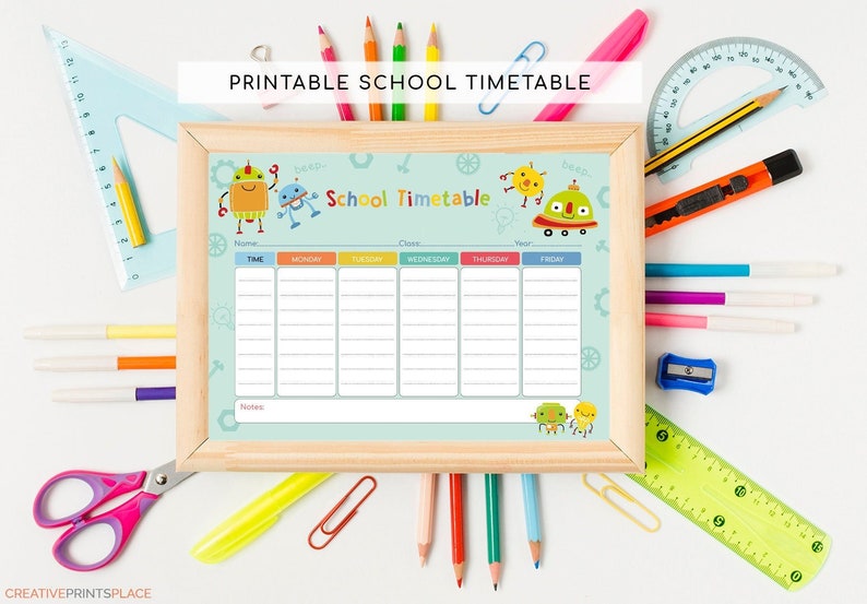 Printable Robots School Timetable: Kids Daily Planner (digital Download ...