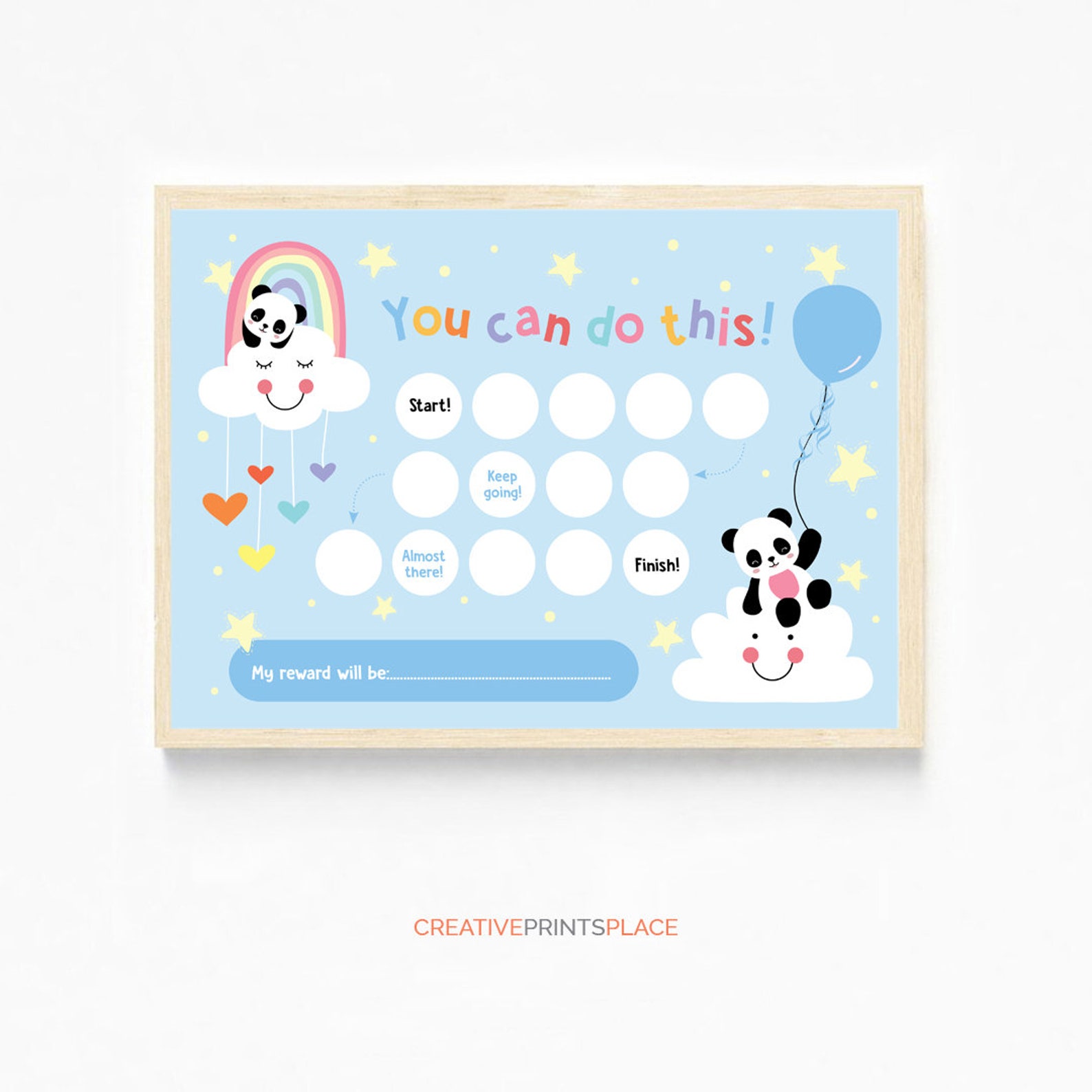 Printable Panda Reward Chart for Boys, Boy's Sticker Chart, Instant ...