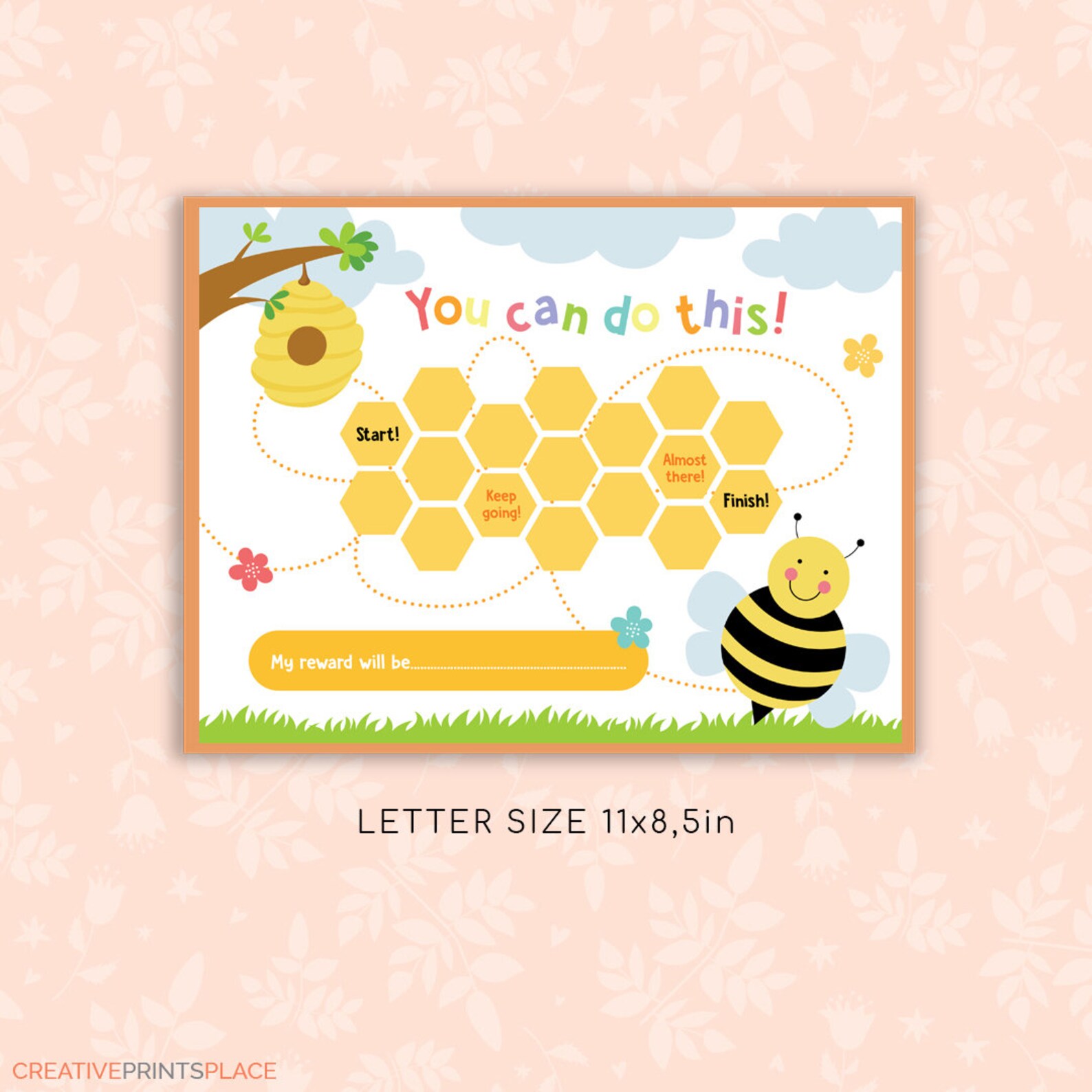 Printable Bee Reward Chart for Girls, You Can Do It Chart, Boy Reward ...