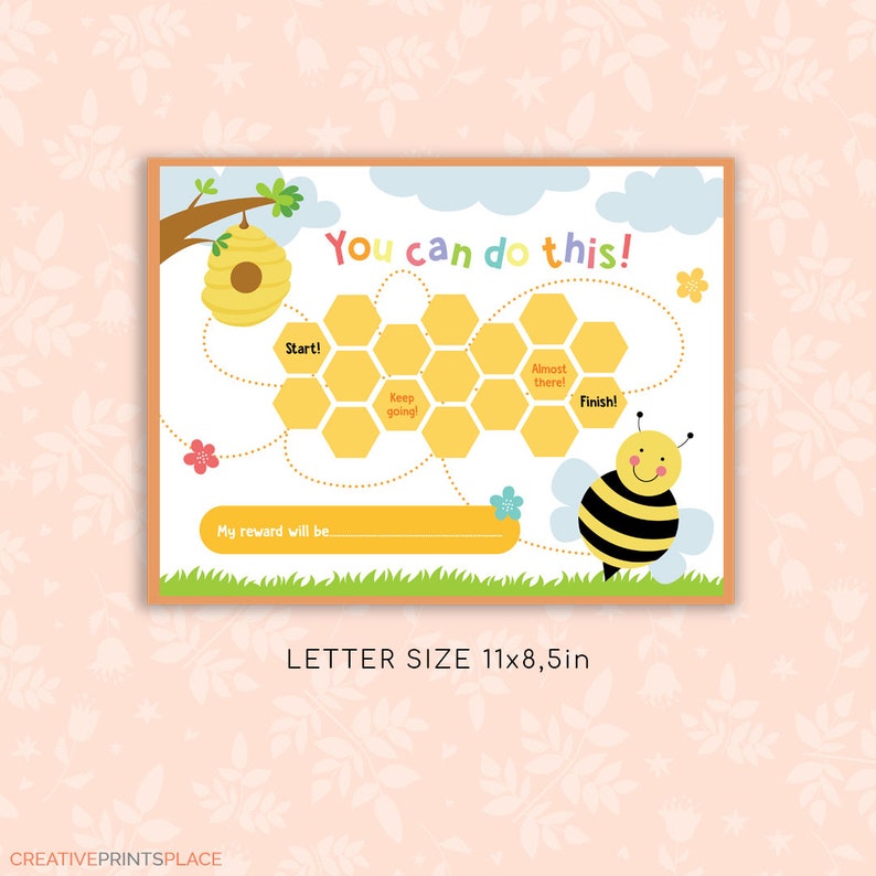Printable Bee Reward Chart for Girls, You Can Do It Chart, Boy Reward ...