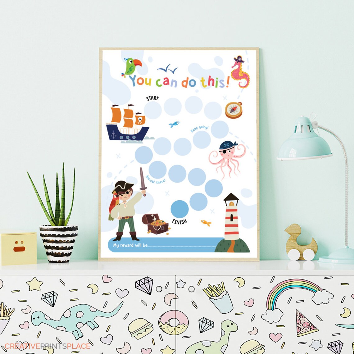 Boys Pirate Reward Chart Vertical, Printable Pirate Sticker Chart ...