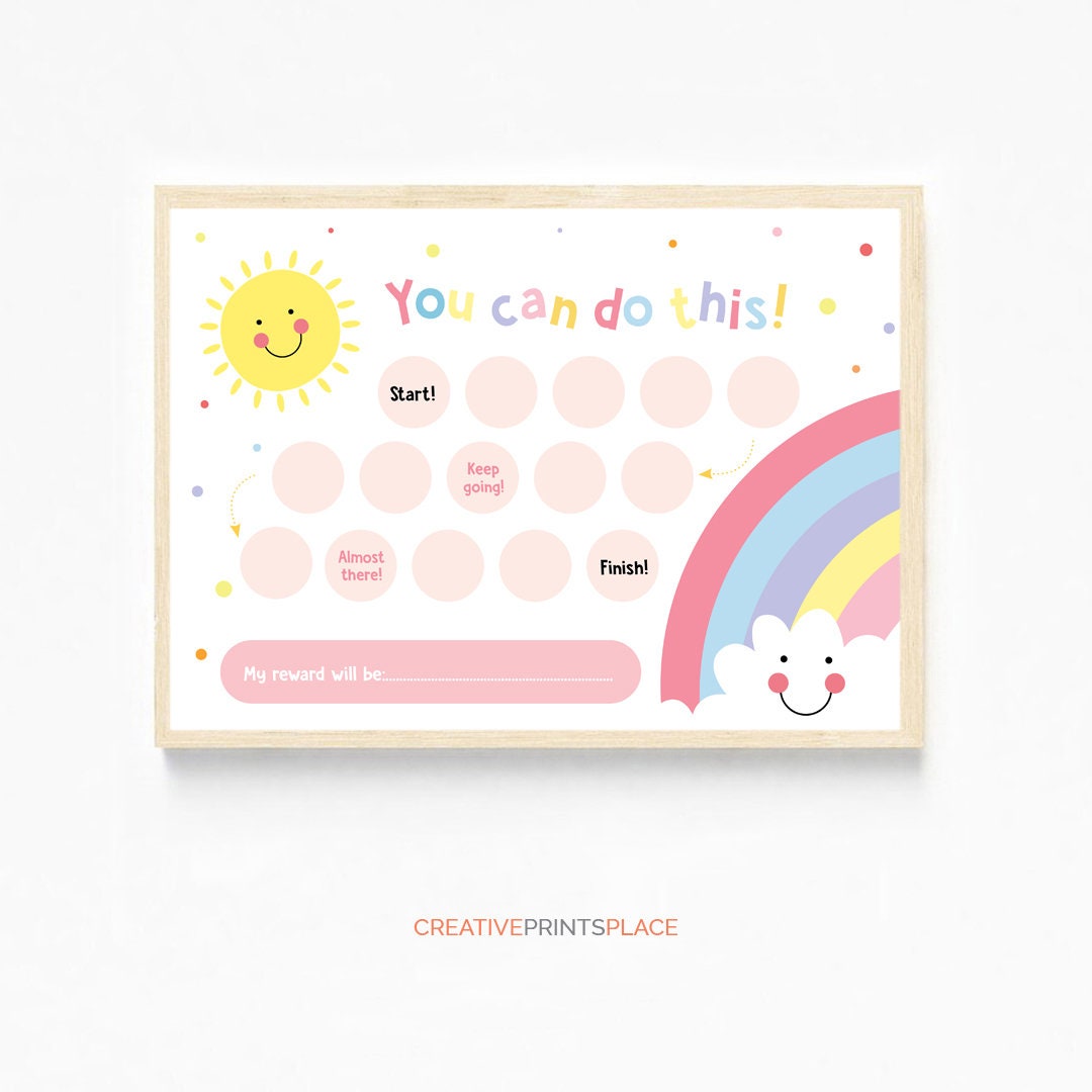 Printable Rainbow Sun Reward Chart for Girls, Girl Sticker Chart ...