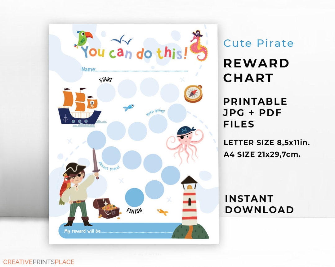 Printable Pirate Reward Chart Vertical, Boys Pirate Sticker Chart ...