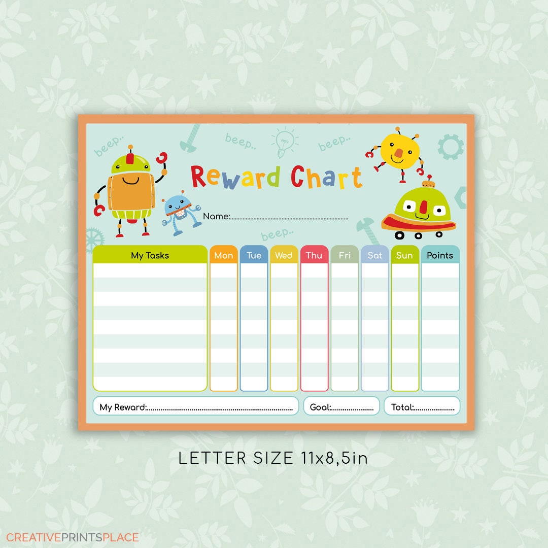 Printable Robots Reward Chart, Robots Task Chart, Responsibility Chart ...