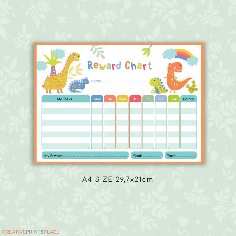 Printable Dinosaur Reward Chart, Dinosaur Task Chart, Responsibility ...