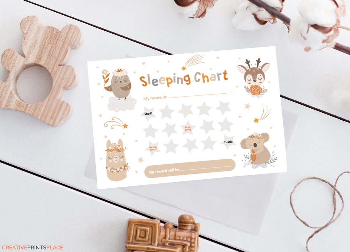 Printable Boho Animals Sticker Sleeping Chart, Good Night Chart for ...