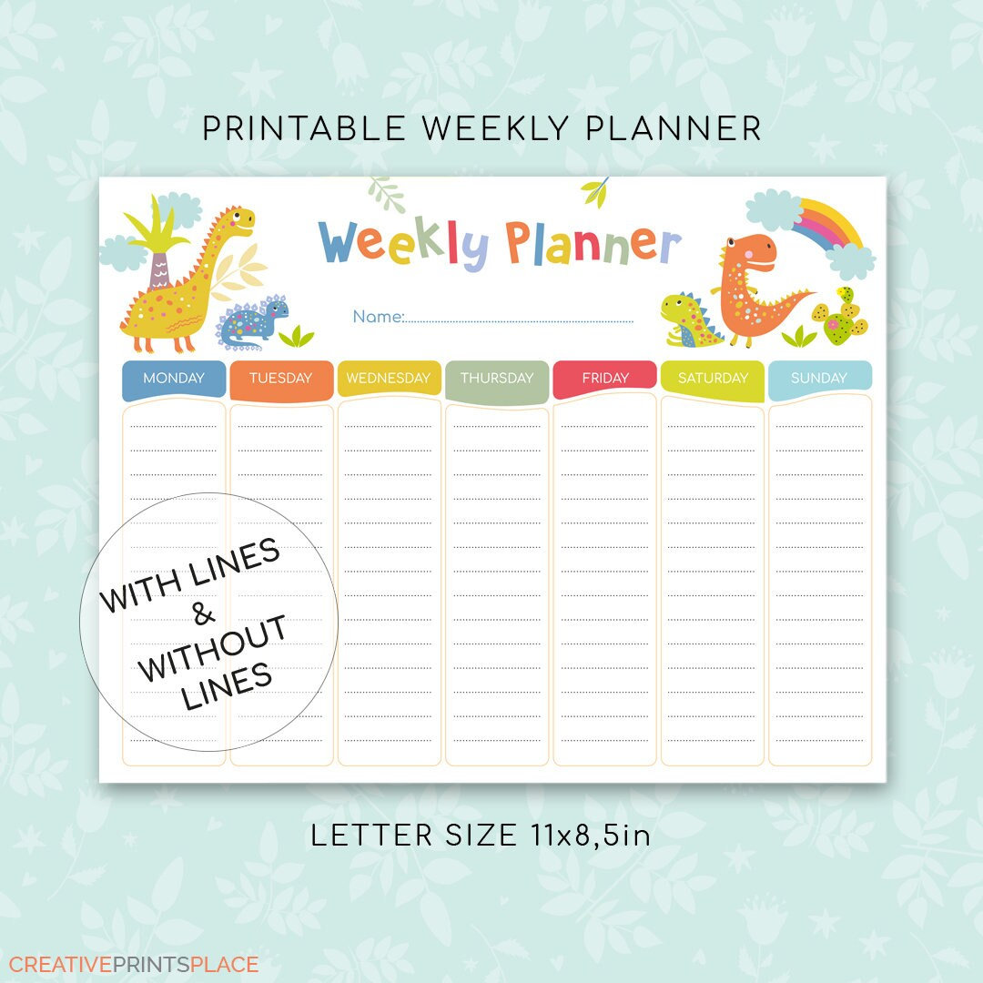 Dinosaur Weekly Planner Printable: Kids School Activities (digital ...