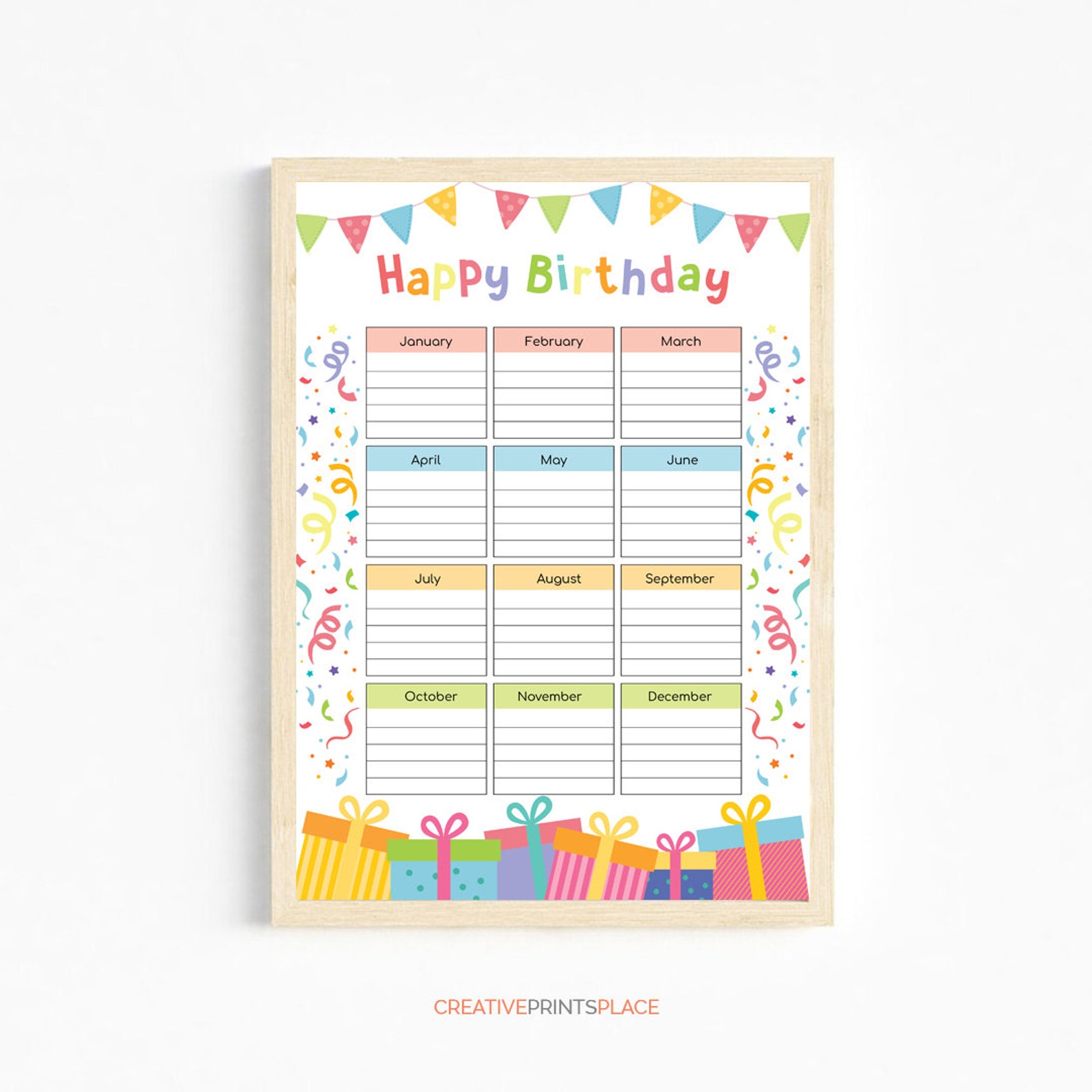 Printable Kids Happy Birthday Calendar, Class Birthday Tracker, Instant ...
