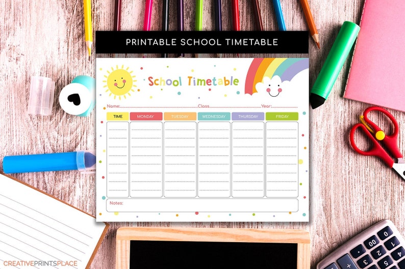 Printable Sun Rainbow School Timetable Kids Daily Schedule - Etsy