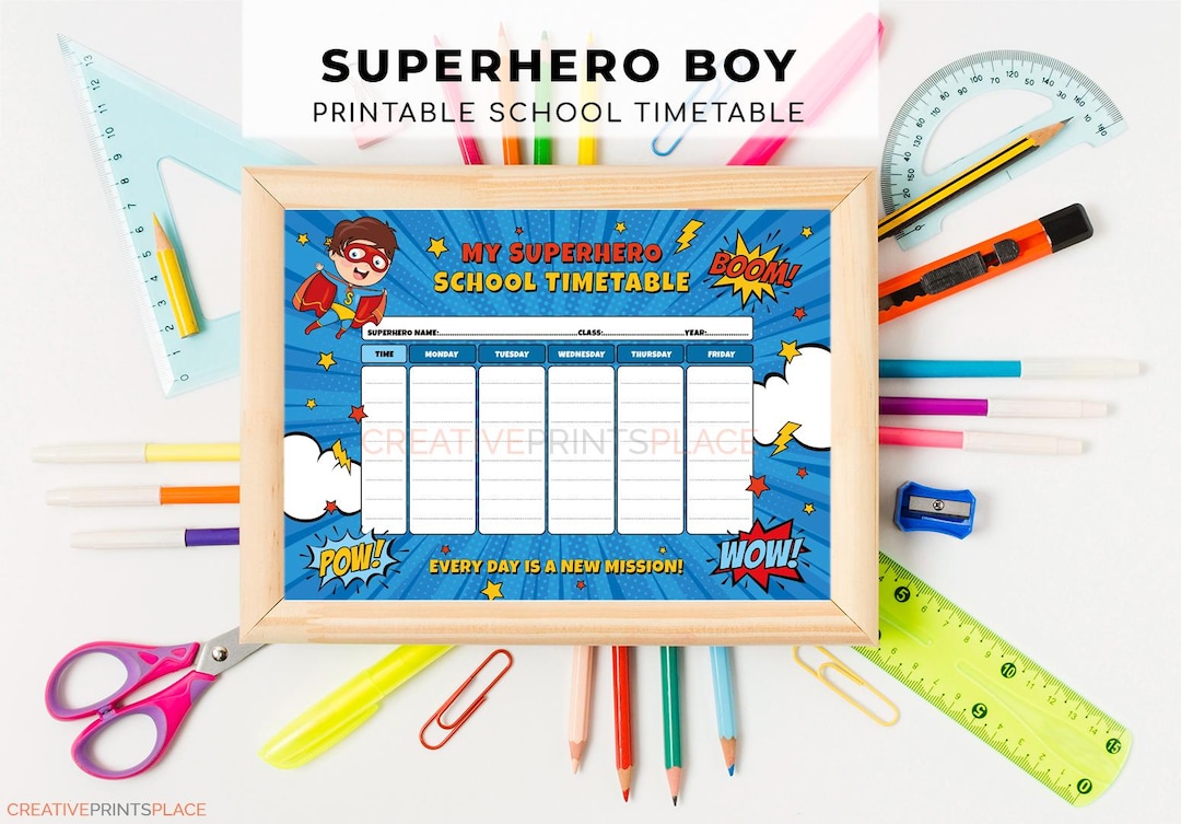 Superhero School Schedule Printable: Comic Book Weekly Planner (digital ...
