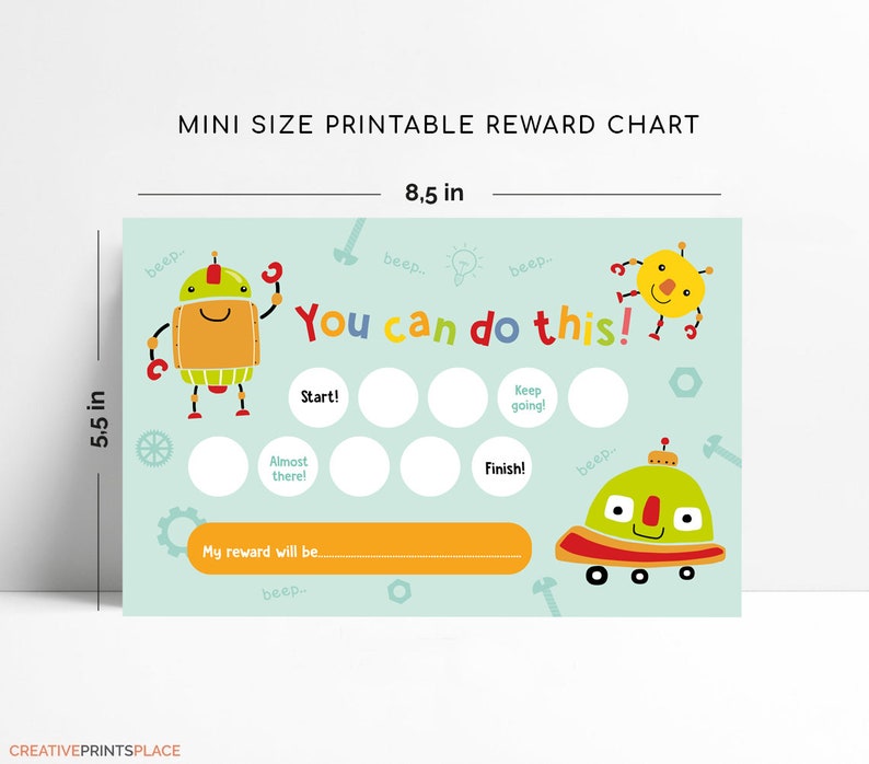 Mini Size Printable Robots Reward Chart, Boy's Mini Sticker Chart, Mini ...