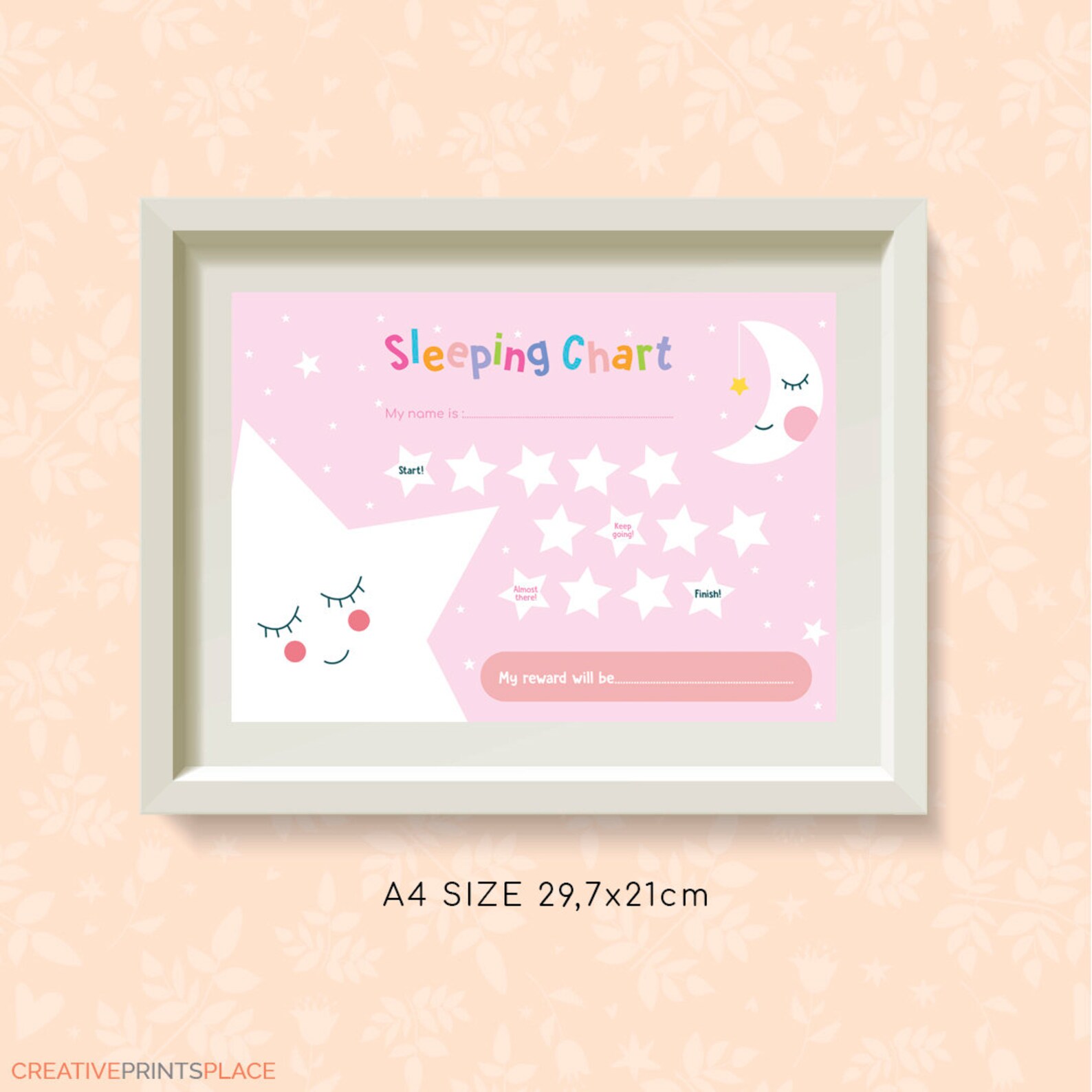 Star Moon Sleeping Chart for Girls, Sleep Log, Printable Sleep Tracker ...