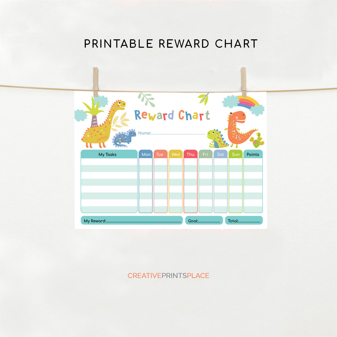 Printable Dinosaur Reward Chart, Dinosaur Task Chart, Responsibility ...