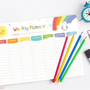 Kids Weekly Planner, Printable Rainbow Daily Planner, Homeschool ...