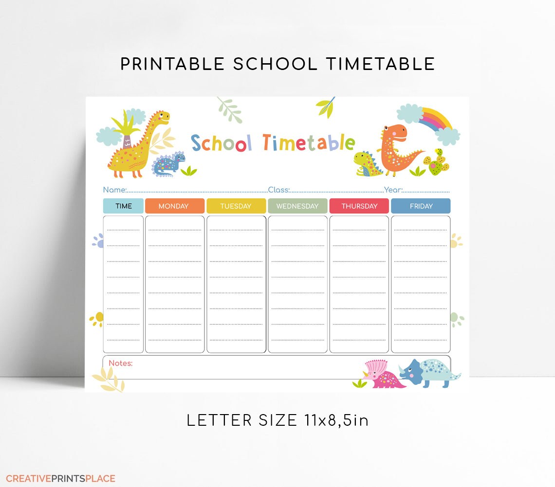 Printable Dinosaur School Timetable, Kids Daily Schedule, Back to ...