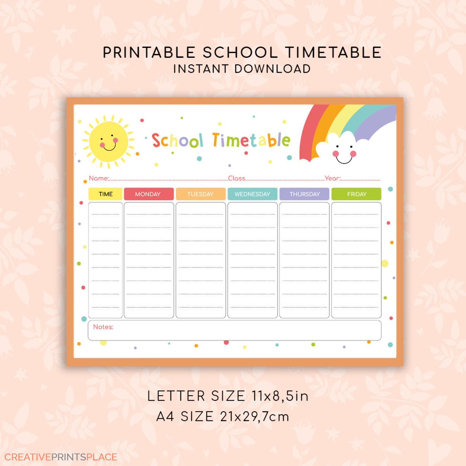 Printable Sun Rainbow School Timetable Kids Daily Schedule - Etsy