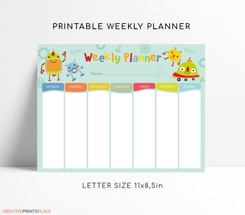 Printable Robots Weekly Planner, Robots Daily Planner, Printable Daily ...