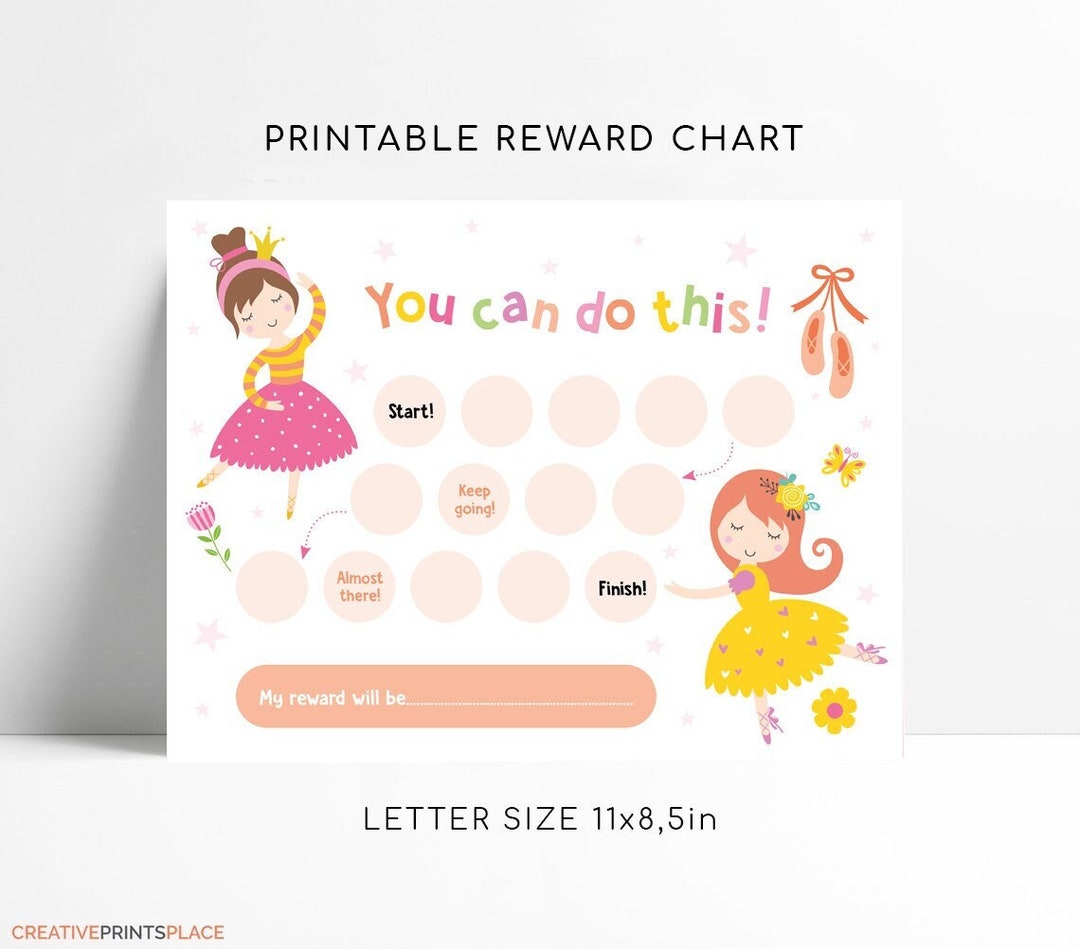 Printable Pink Orange Ballerina Reward Chart, Girl's Sticker Chart ...