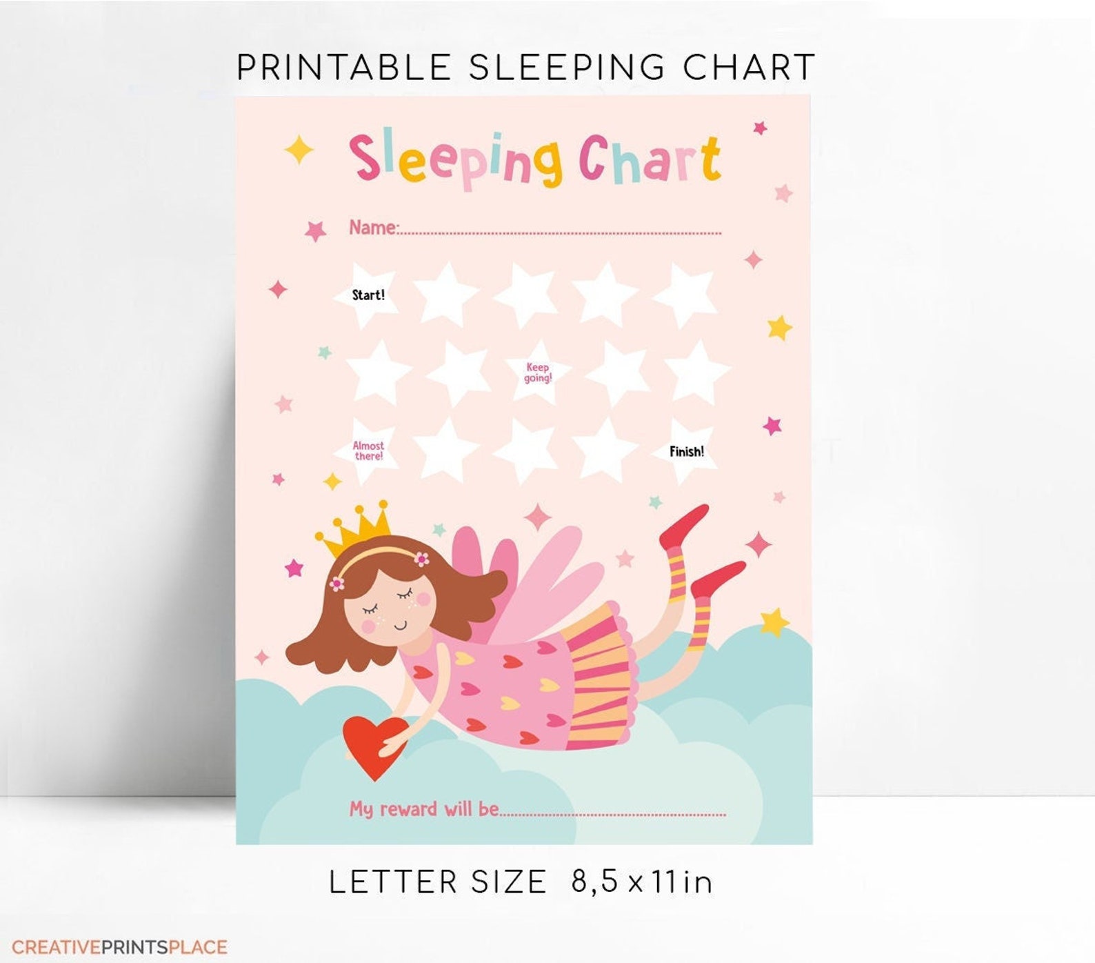 Printable Fairy Sleeping Chart, Girls Sleep Tracker Reward Chart ...