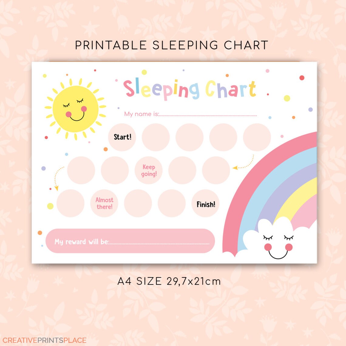 Printable Sun Rainbow Sleeping Chart for Girls, Girl's Sticker Chart ...