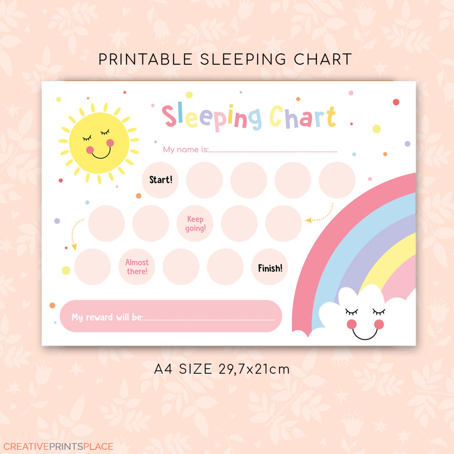 Printable Sun Rainbow Sleeping Chart for Girls, Girl's Sticker Chart ...