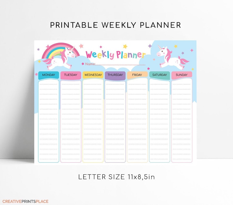 Unicorn Printable Kids Weekly Planner, Printable Daily Weekly Planner ...