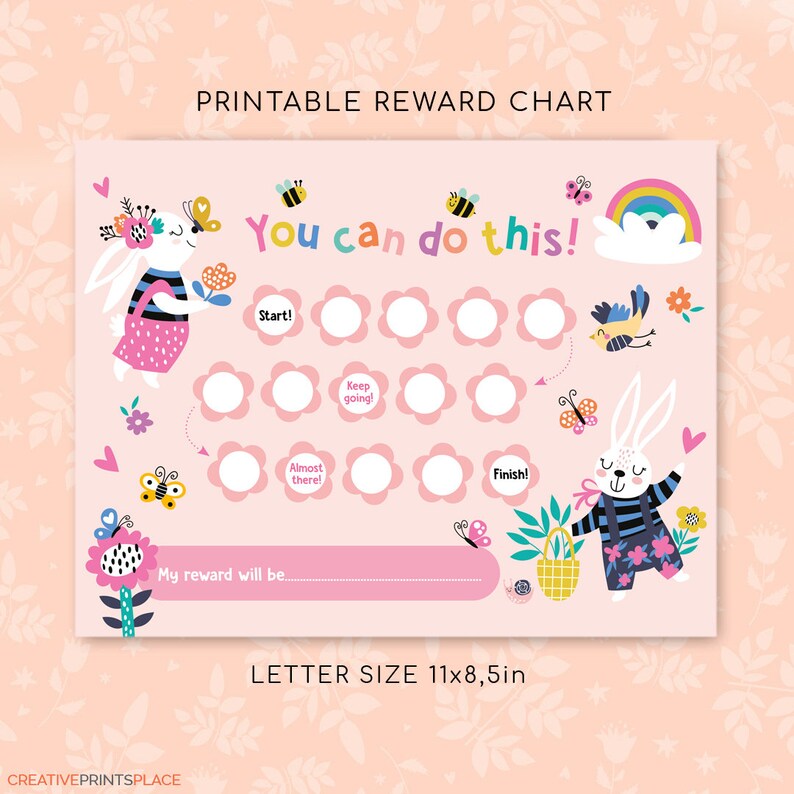 Printable Easter Bunny Reward Chart, Bunny Sticker Chart, Girl Sticker ...