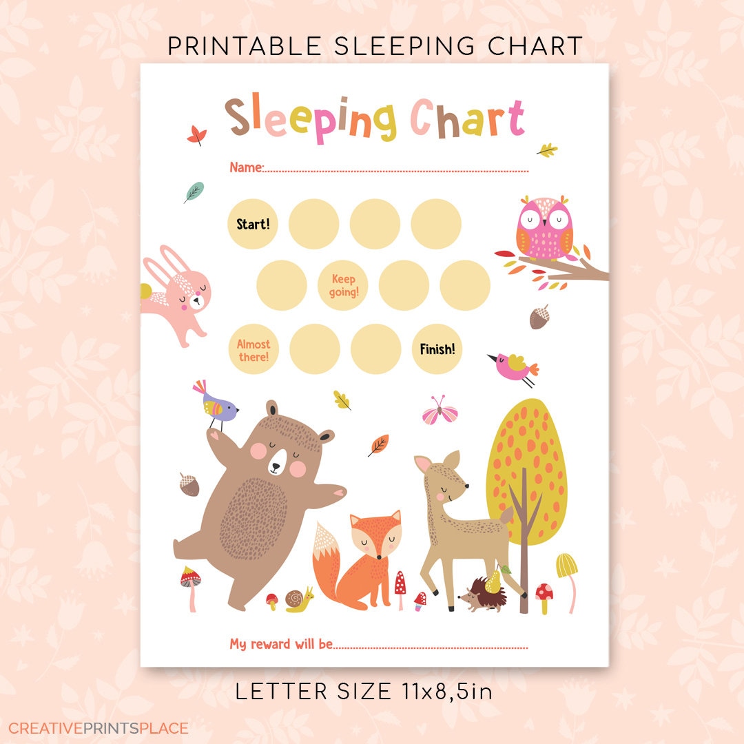 Printable Woodland Animals Sleeping Chart, Sleep Sticker Charts, Sleep ...