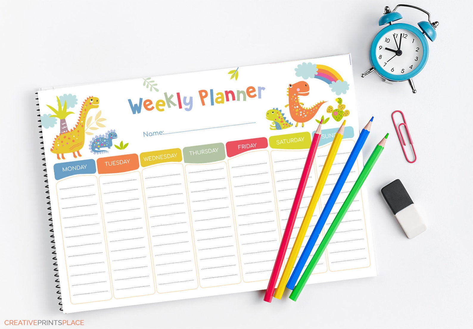 Dinosaur Weekly Planner Printable: Kids School Activities (digital ...