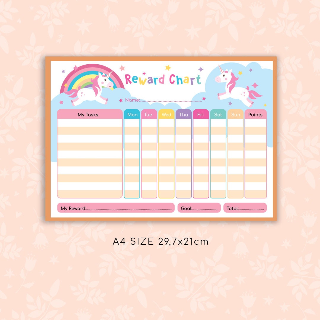 Unicorn Printable Reward Chart, Responsibility Chart for Girls, Girl ...