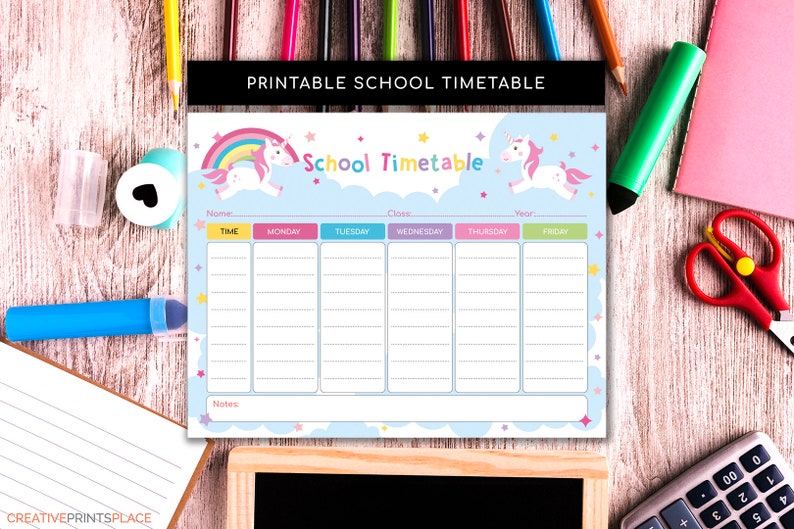 Unicorn School Timetable Printable: Kids Daily Planner (letter/a4 Size ...