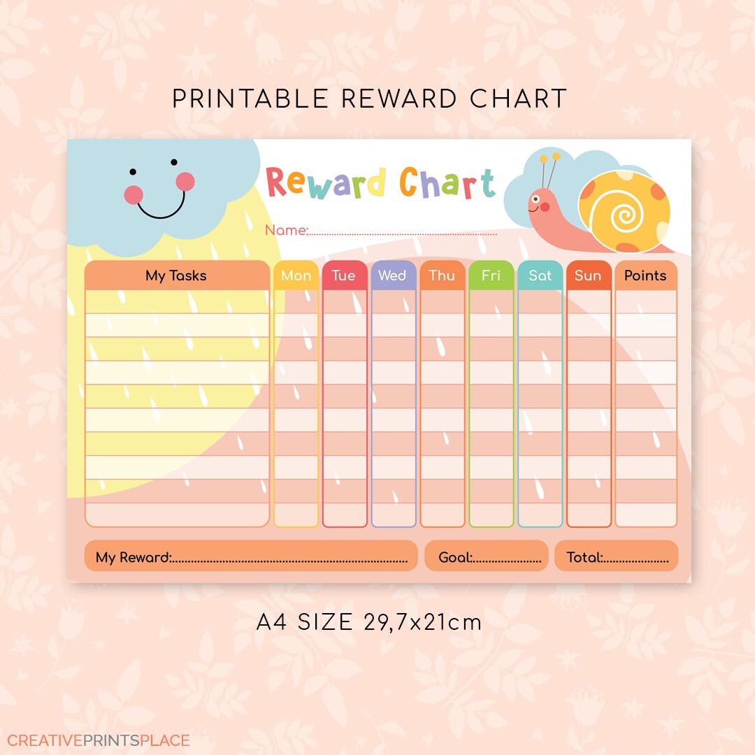 Snail Printable Reward Chart for Kids Chore Chart for Girls - Etsy Canada