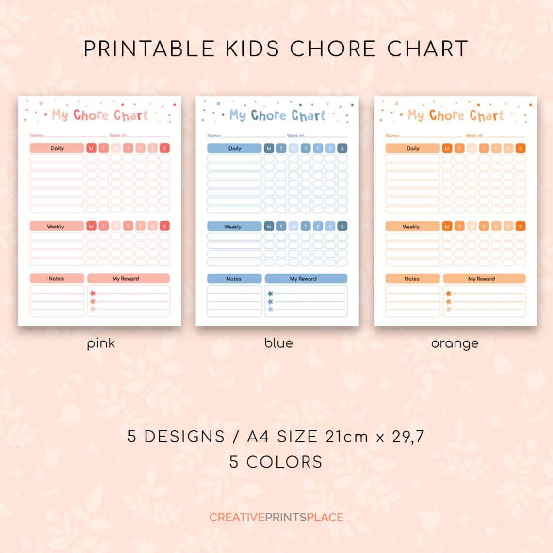 Printable Kids Chore Chart, Daily Weekly Monthly Chores ...