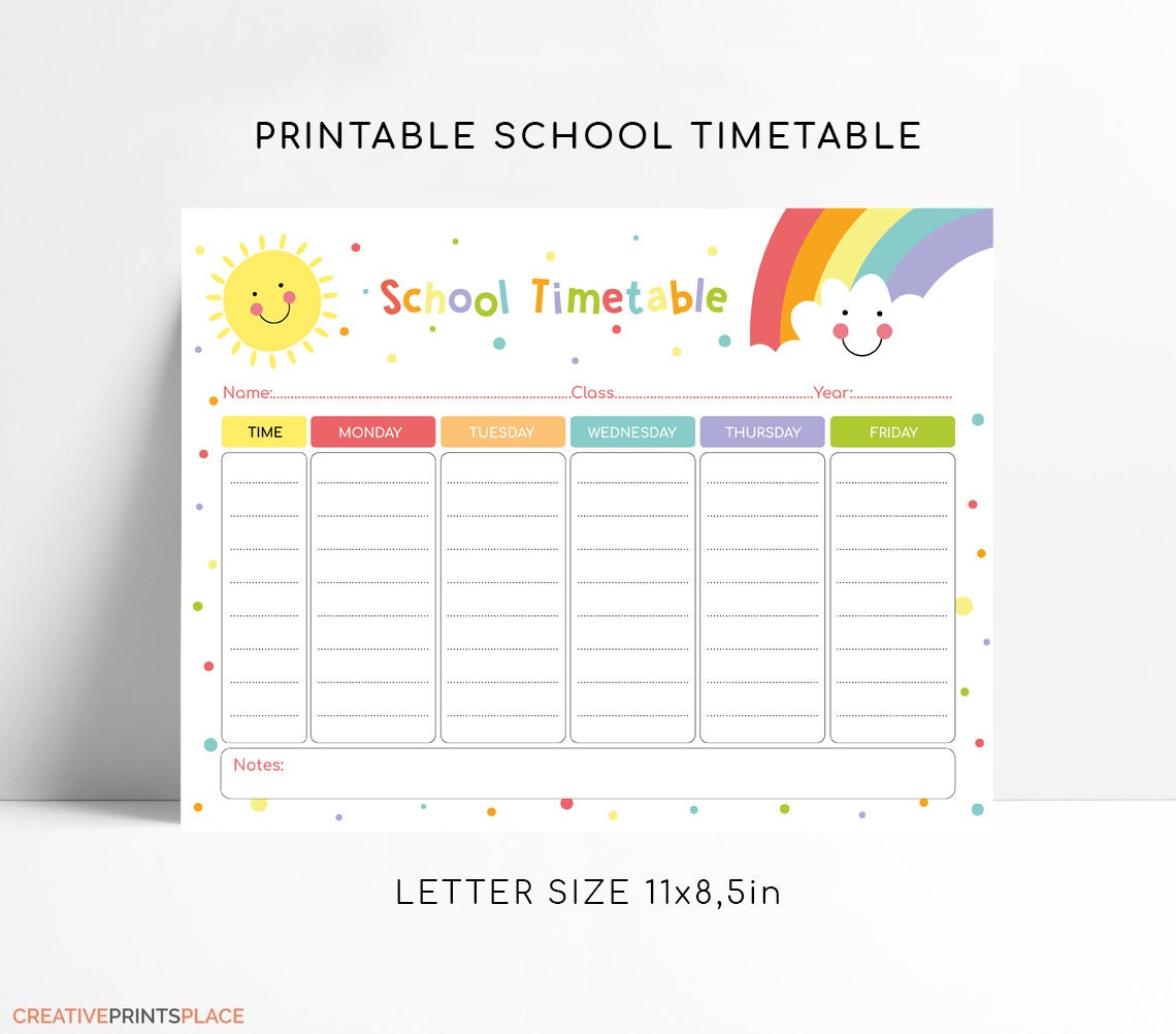 Printable Sun Rainbow School Timetable Kids Daily Schedule - Etsy