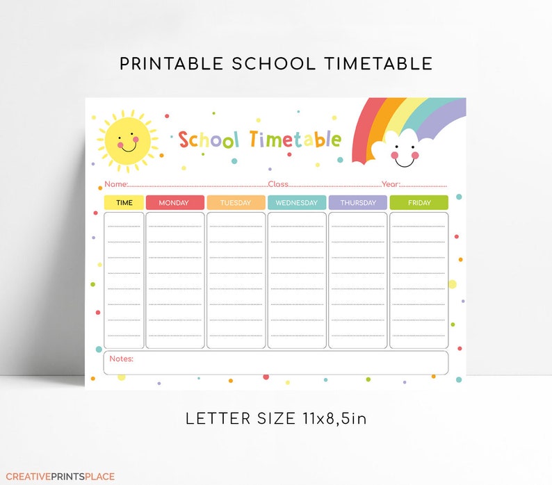 Printable Sun Rainbow School Timetable Kids Daily Schedule - Etsy