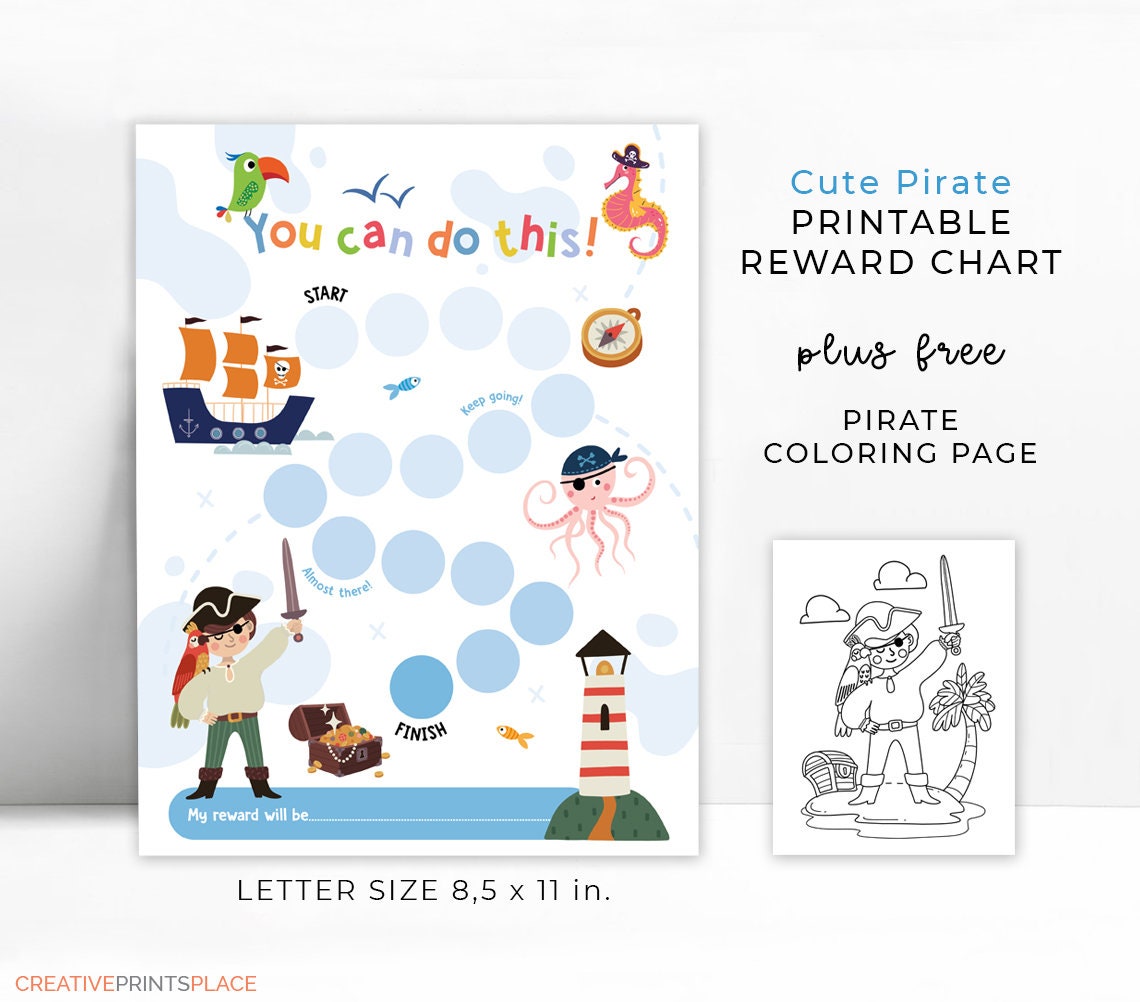 Boys Pirate Reward Chart Vertical, Printable Pirate Sticker Chart ...