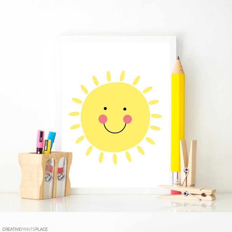 Cute Sun Printable, Smiling Sun, Yellow Sun Art, Sunshine Nursery Art ...