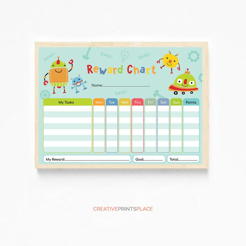 Printable Robots Reward Chart, Robots Task Chart, Responsibility Chart ...