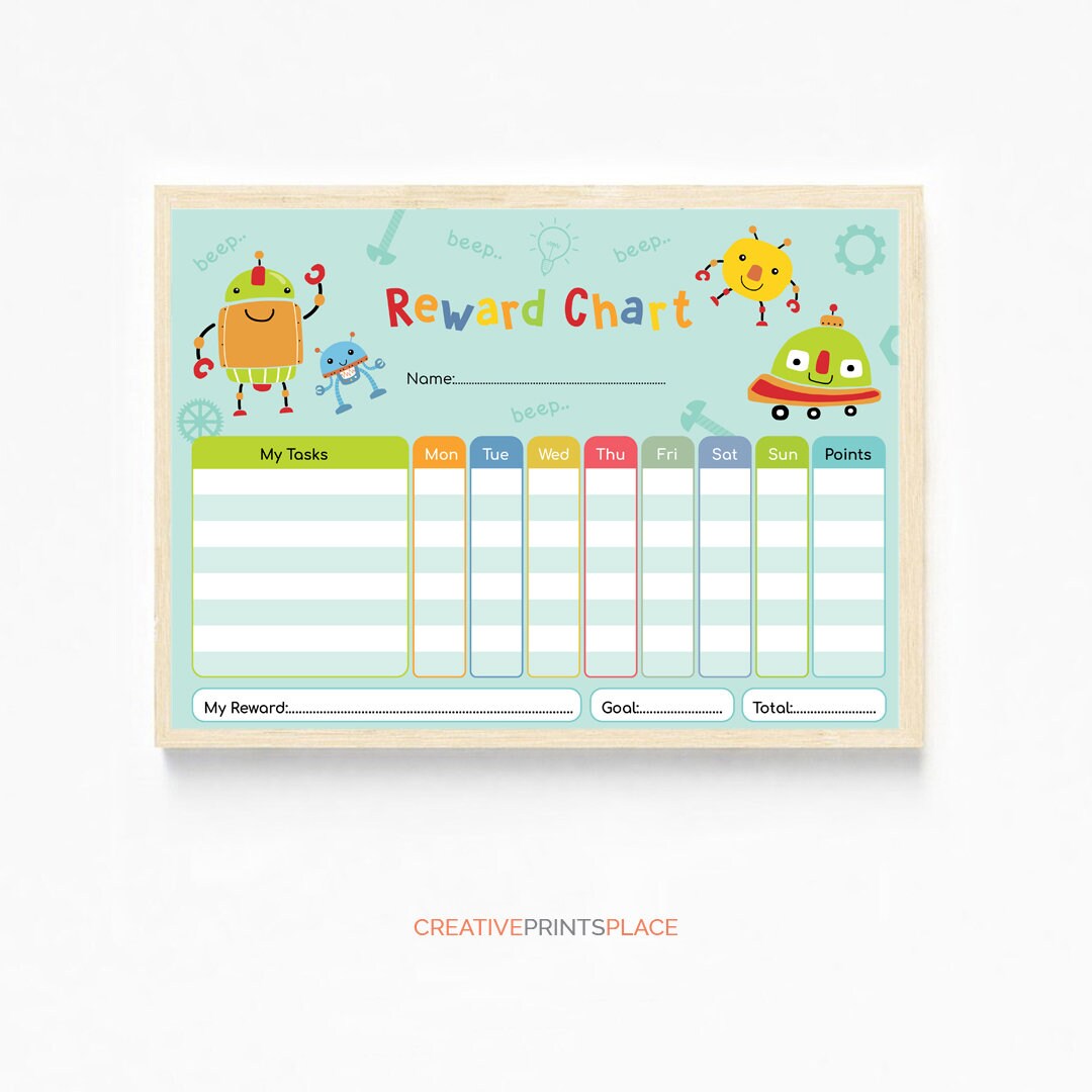 Printable Robots Reward Chart, Robots Task Chart, Responsibility Chart ...
