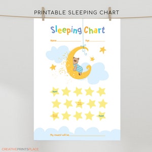 Printable Cute Bear Sleeping Chart, Sleeping Chart for Boys, Bed Time ...