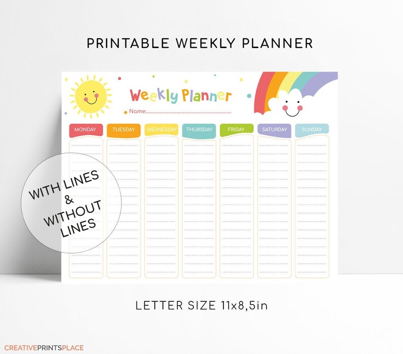 Kids Weekly Planner Printable Rainbow Daily Planner - Etsy